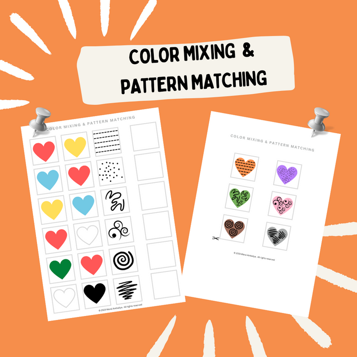 Color Mixing & Pattern Matching Worksheets For Kids (Digital Download