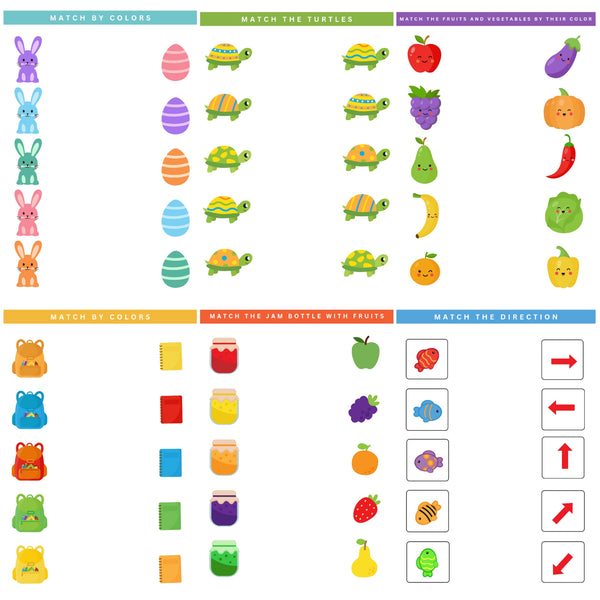 Set of 15 Matching Worksheets for Kids (Digital Download)
