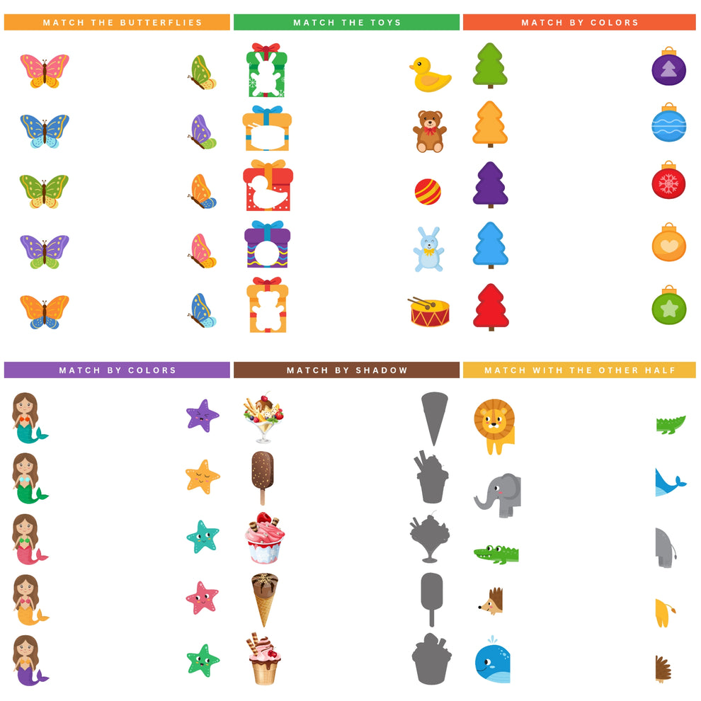 Set of 15 Matching Worksheets for Kids (Digital Download)