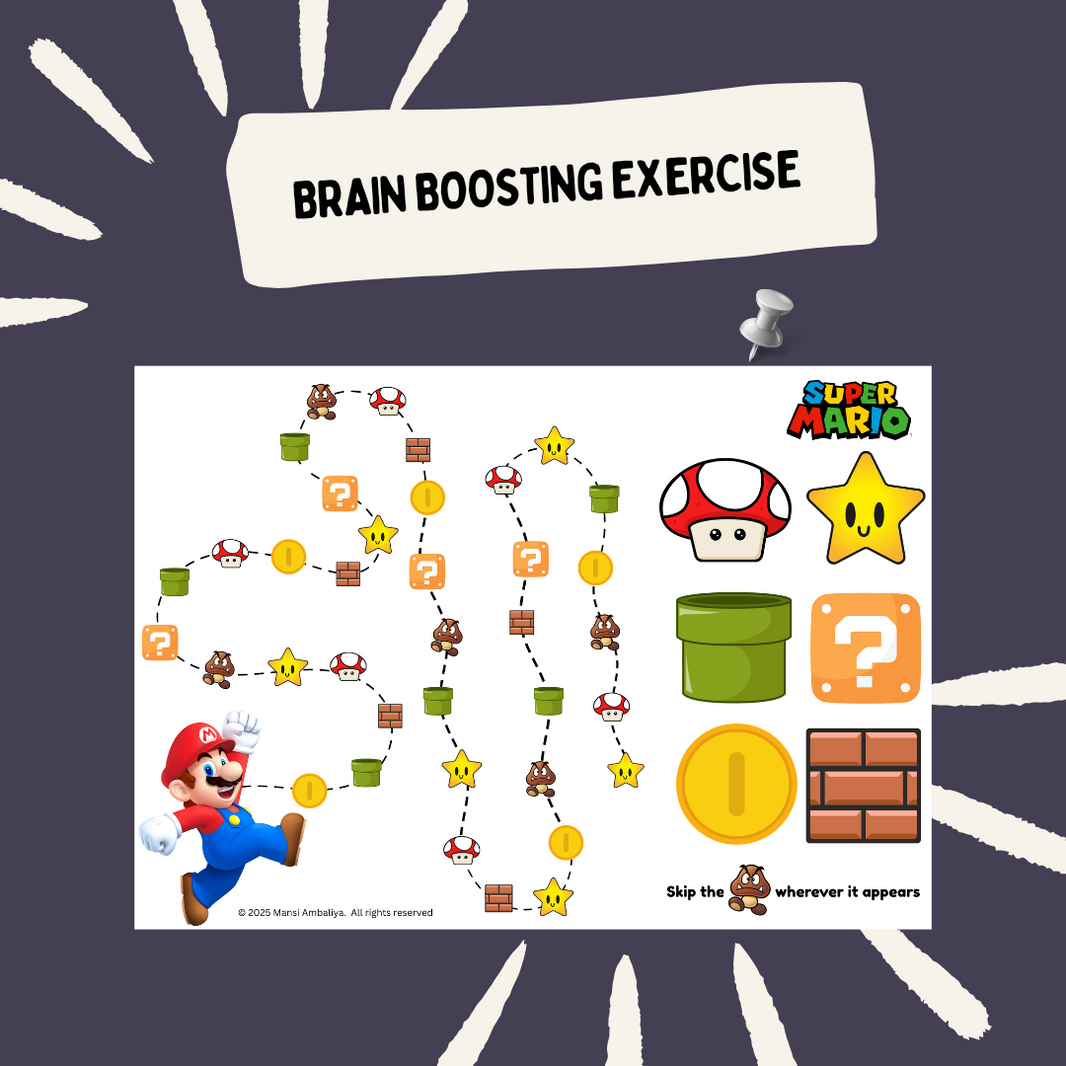 Mario Brain Gym Activity Worksheet for Kids (Digital Download)